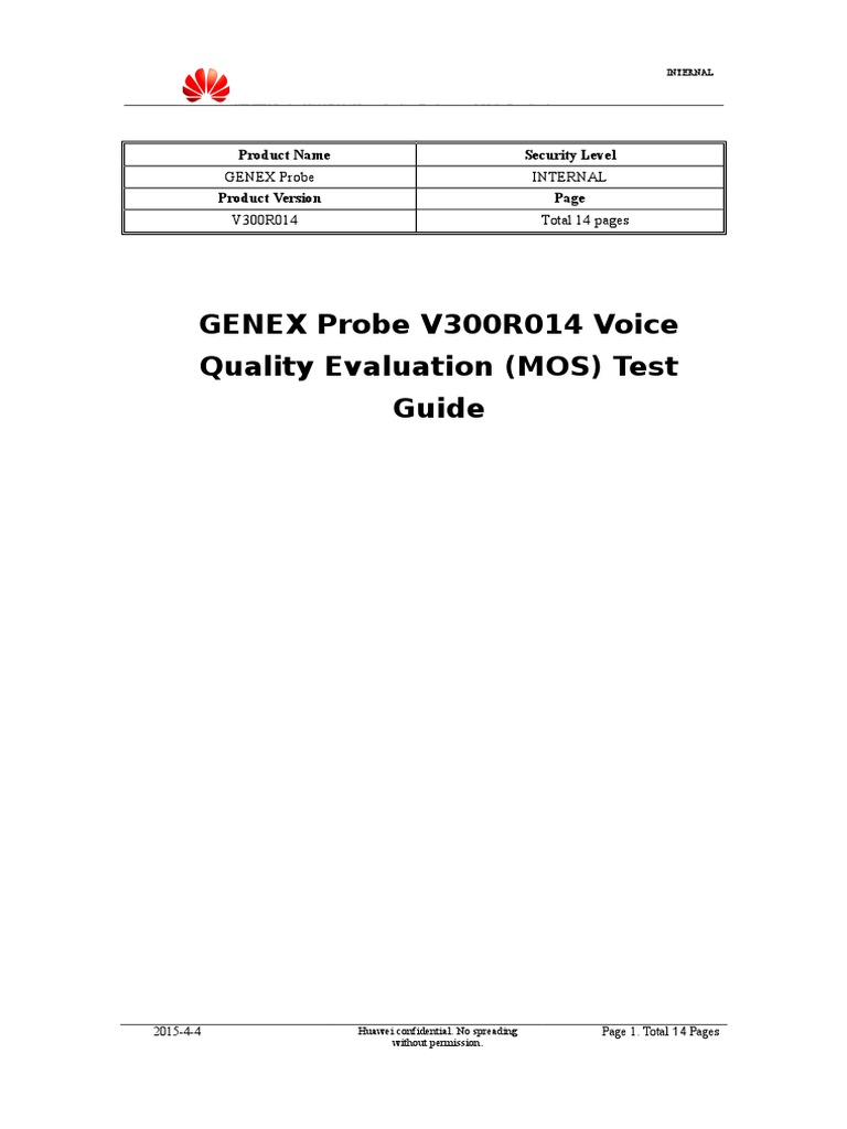 GENEX Probe V300R014Voice Quality Evaluation MOS Test Guide | PDF ...