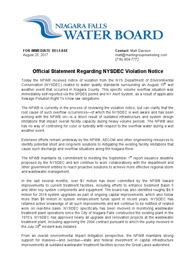 Official Statement - Niagara Falls Water Board - August 25, 2017 | PDF ...