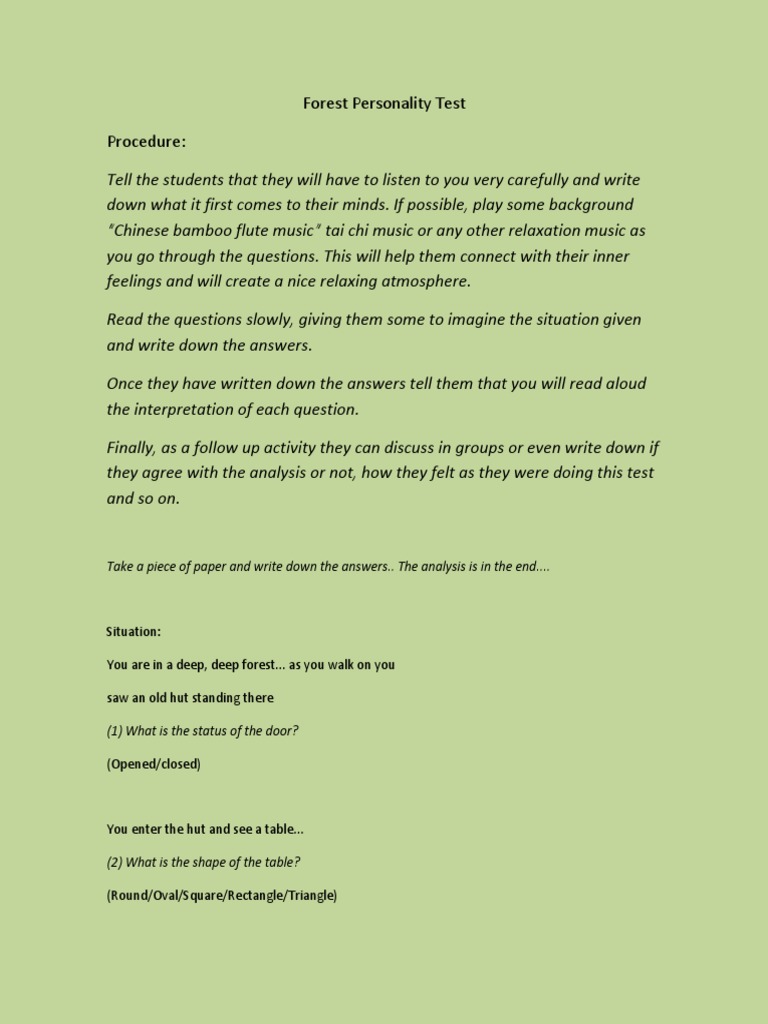 Forest Personality Test Instructions | PDF