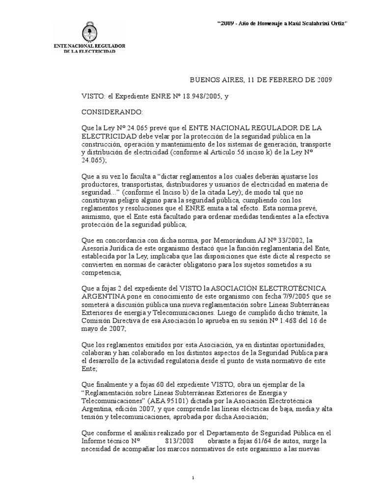 ENRE R129 - 2009 Anexo I Aprueba Parcial AEA 95101 - Edición 2007 | PDF | Regulación | Transporte