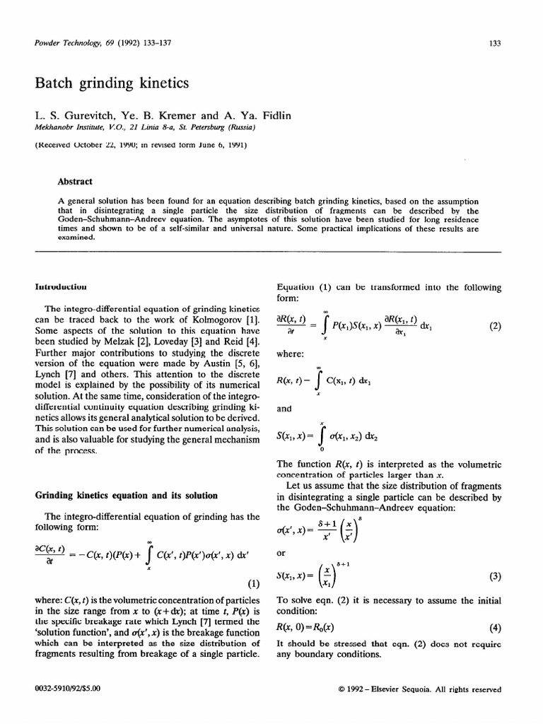 Batch Grinding Kinetics | PDF | Mill (Grinding) | Equations