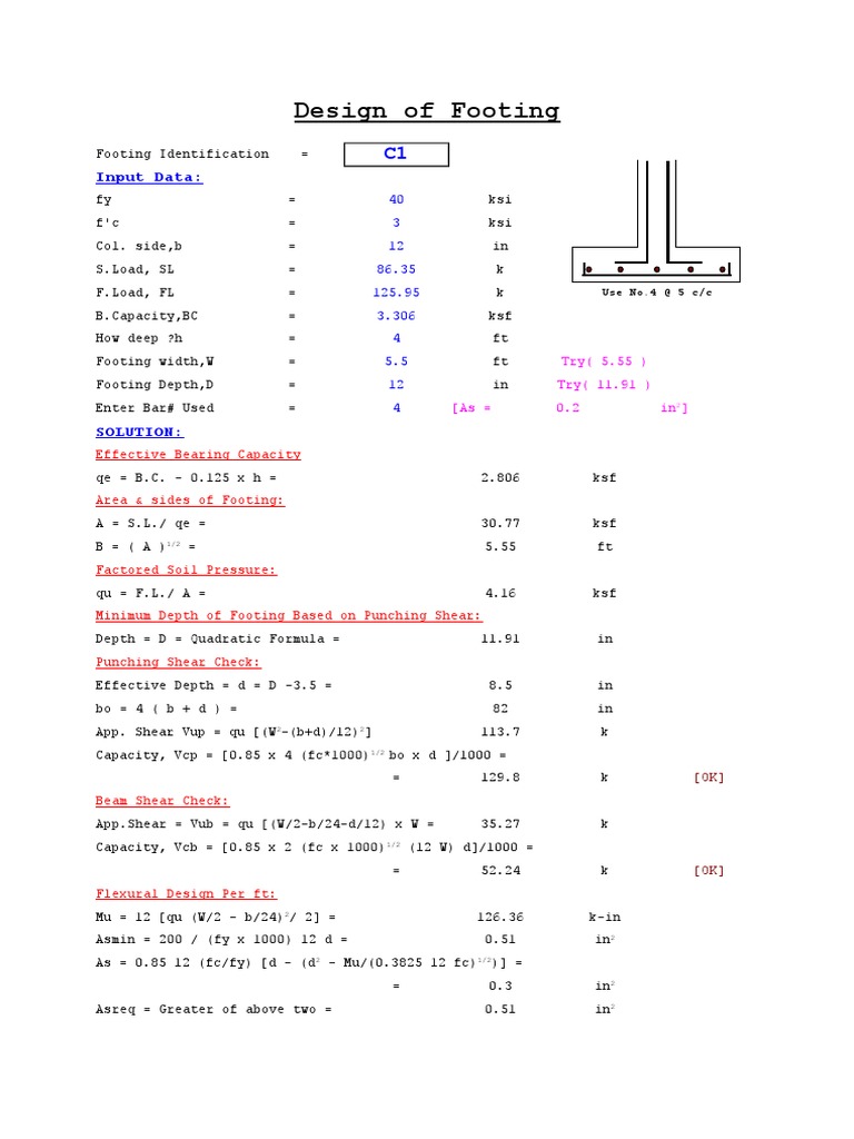 Design of a Reinforced Concrete Footing for a Column Supporting Gravity ...
