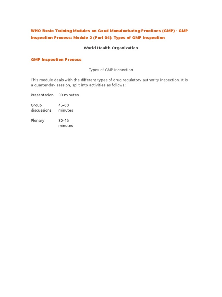 GMP Inspection Process. Module 2 (Part 04) - Types of GMP Inspection ...