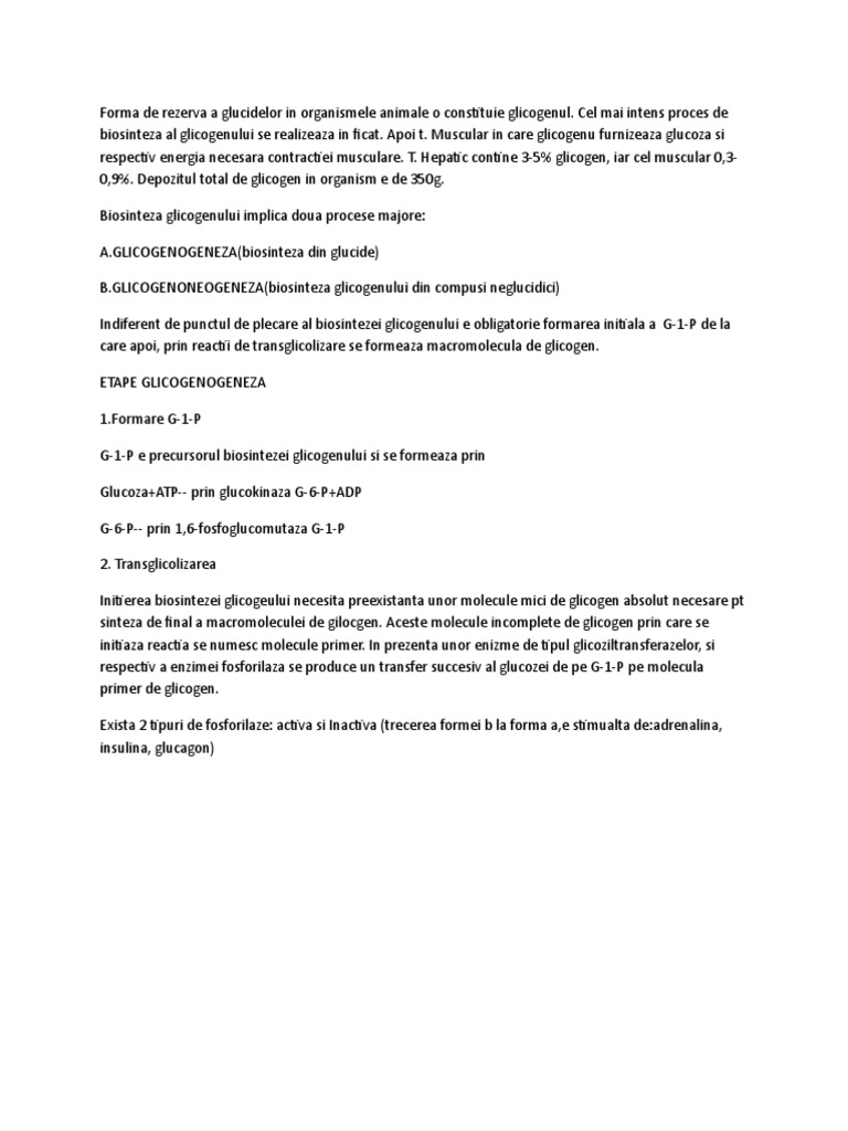 13.glicogenogeneza - Biosinteza Glicogenului Din Compusi Glucidici | PDF
