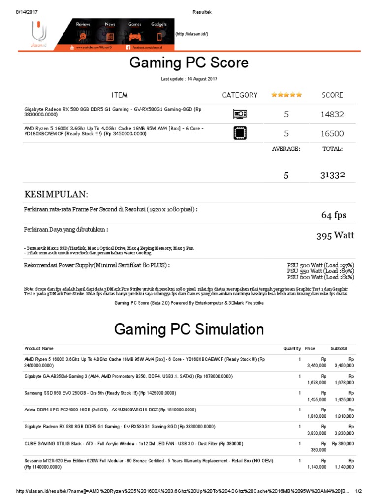 List Hardware PC Rakitan | PDF