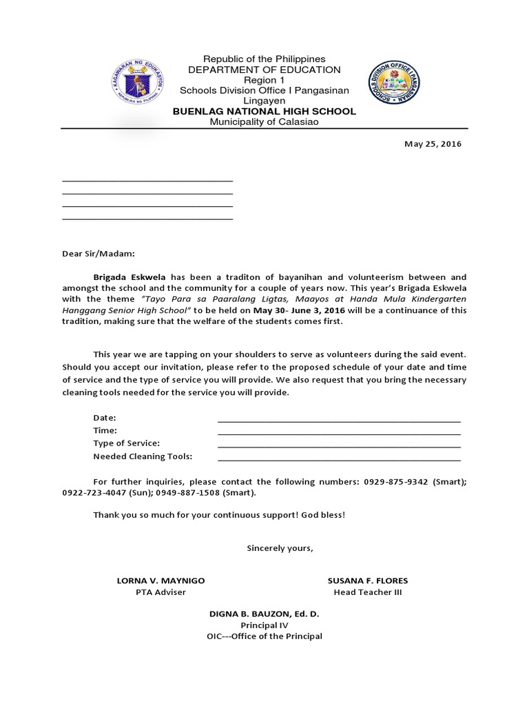 Letter of Invite To Volunteers | PDF