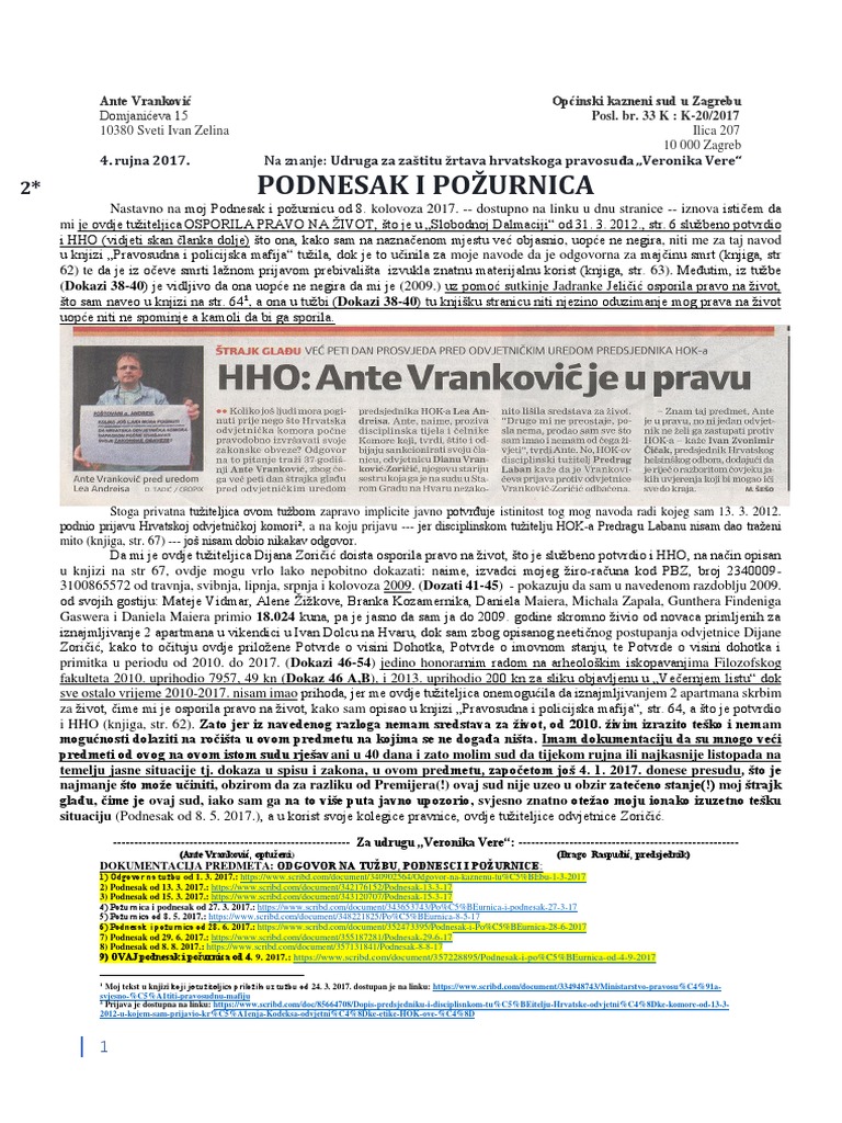 Podnesak I Požurnica Od 4 9 2017 | PDF