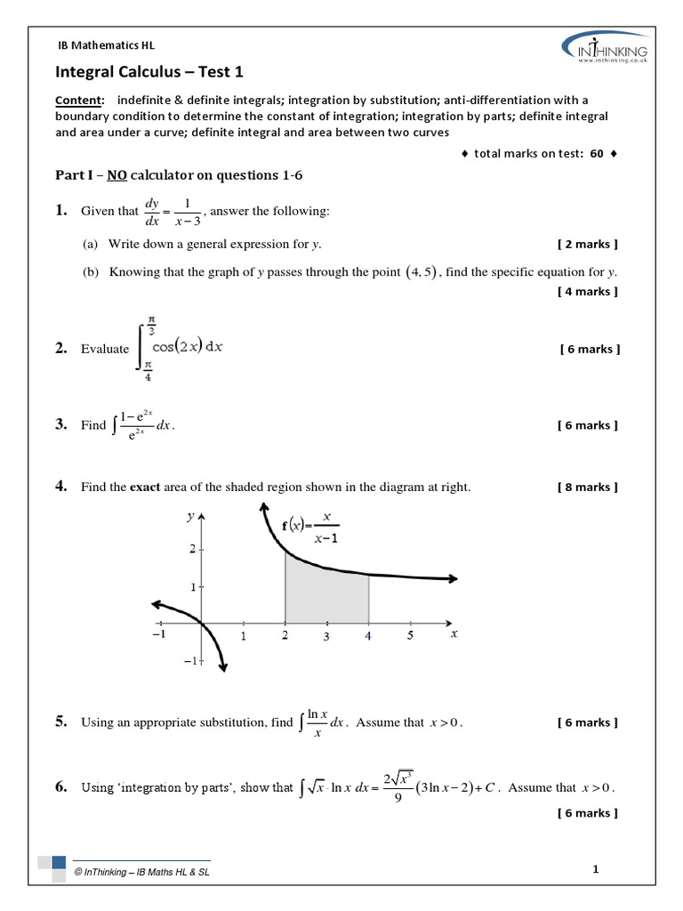 Test1 HL Integral Calculus v1 | PDF | Integral | Calculus