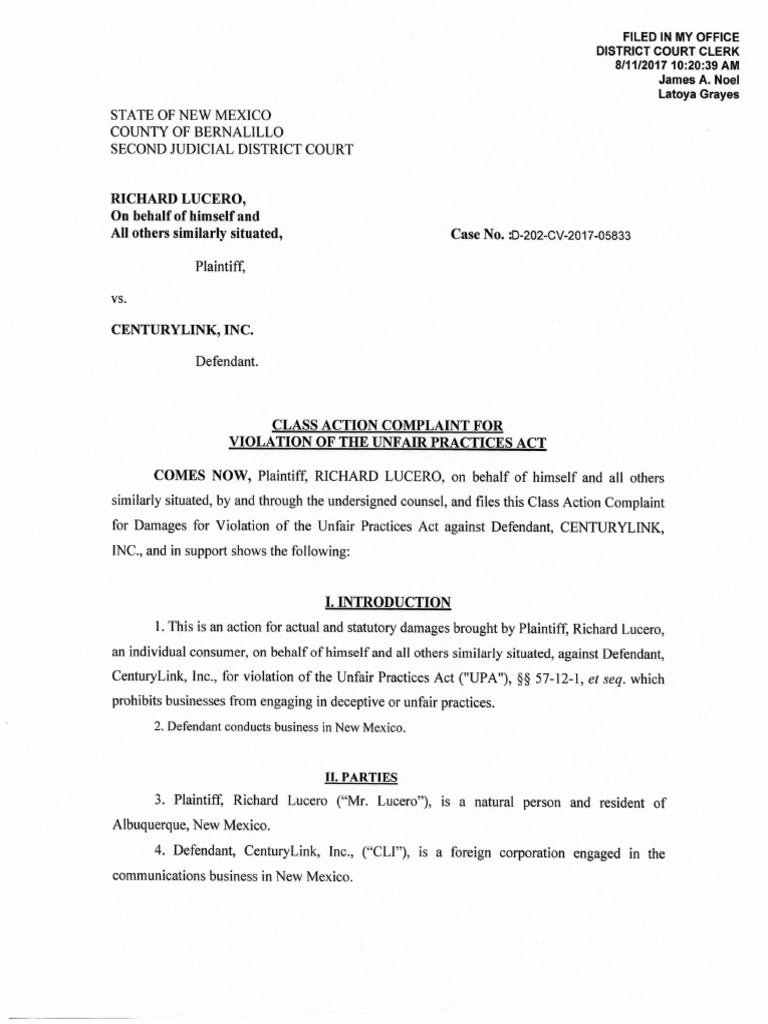 Class Action Complaint for Violation of the Unfair Practices Act ...