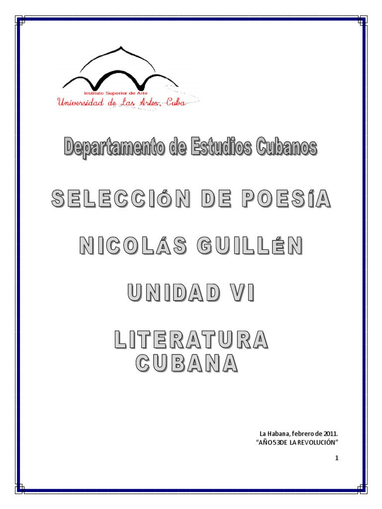 Poemas de Nicolás Guillén: Antología 1930-1958 | PDF | Poesía | Cuba