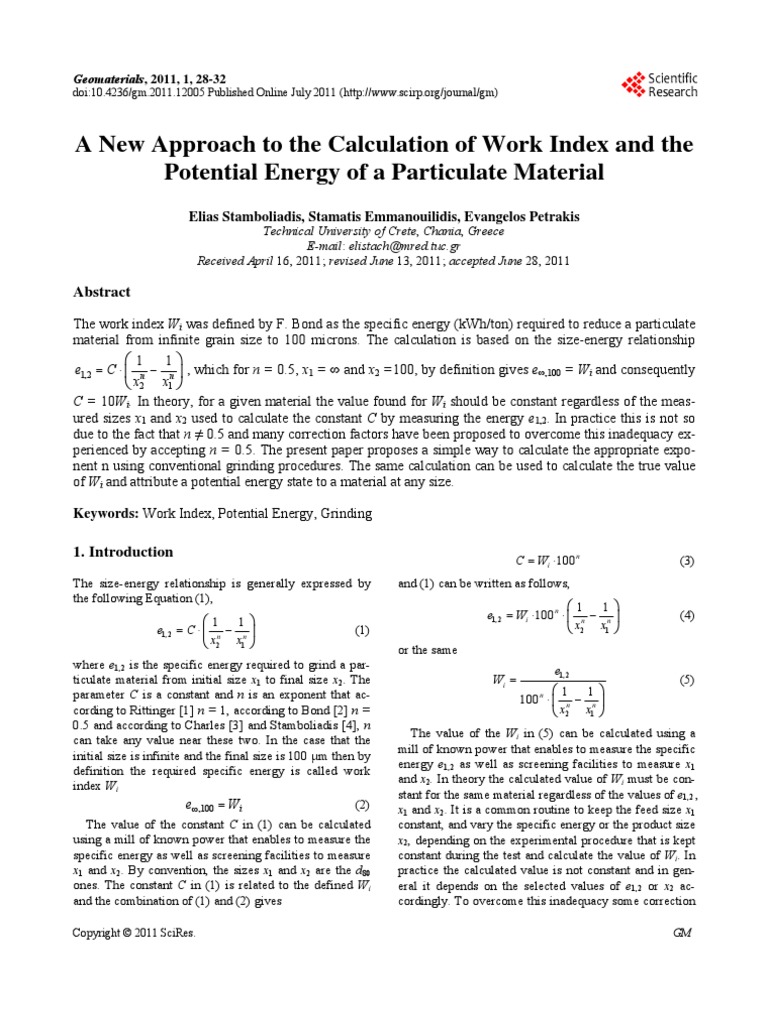 New Approach Work Index | PDF | Mill (Grinding) | Kilogram
