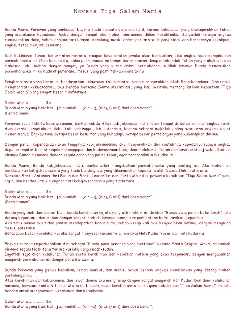 Novena Tiga Salam Maria | PDF