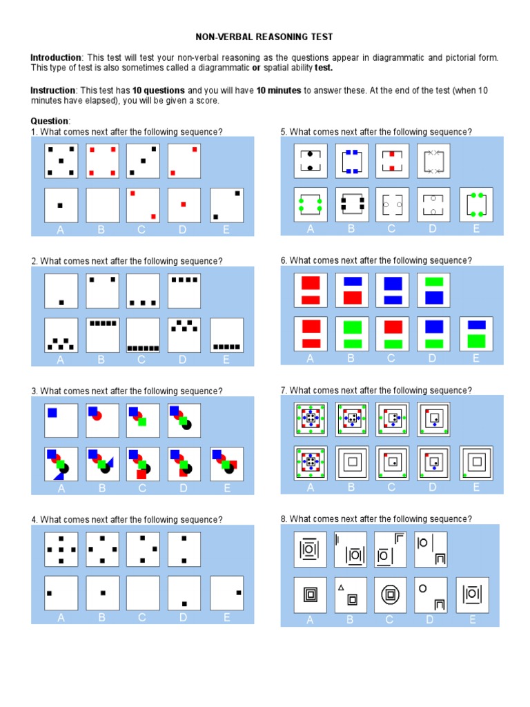 Non-Verbal Reasoning Test Instructions | PDF