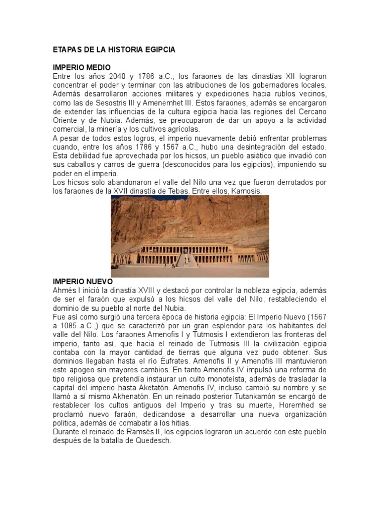 Etapas de La Historia Egipcia | PDF | Antiguo Egipto | faraón