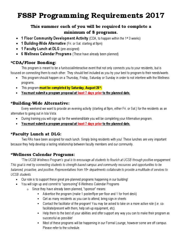 FSSP Programming Requirements 2017 | PDF | Business