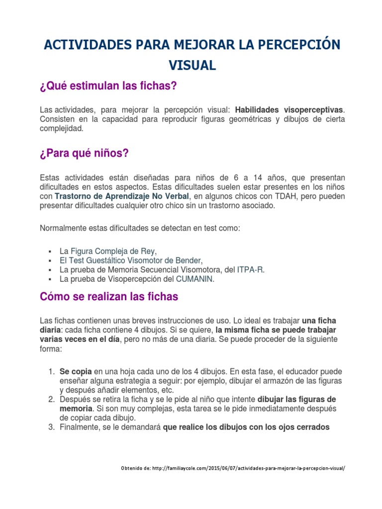 Actividades Visoperceptivas para Niños | PDF
