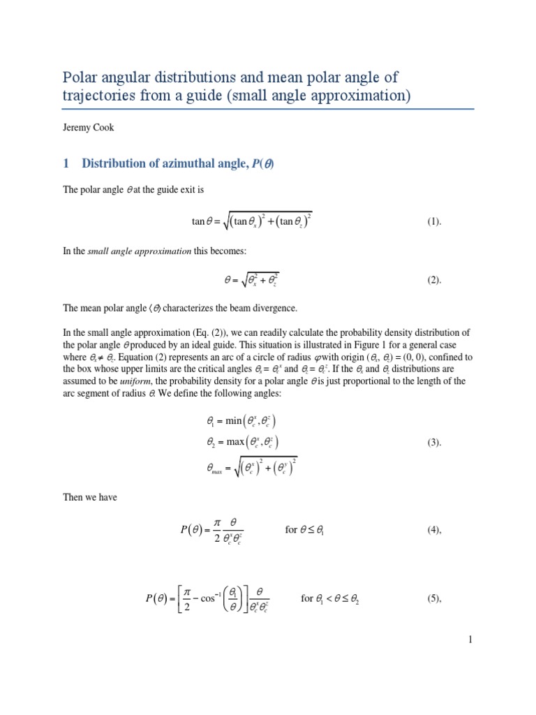 Polar Angular Distributions and Mean Polar Angle of Trajectories From A Guide (Small Angle ...