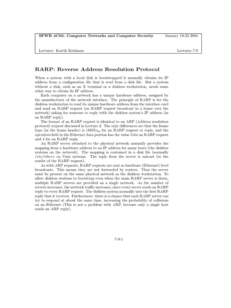RARP: Reverse Address Resolution Protocol | PDF | Internet Protocols ...