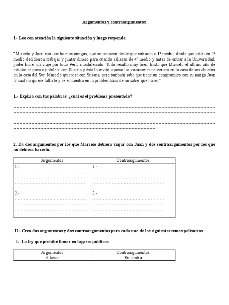 Documents - MX Ejercicios Argumentos y Contraargumentos 2o Nivel | PDF ...