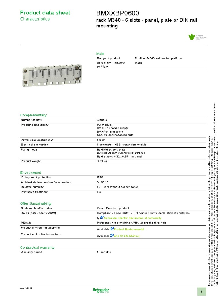 Modicon M340 Automation Platform BMXXBP0600 | PDF | Manufactured Goods ...
