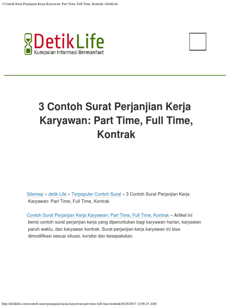 3 Contoh Surat Perjanjian Kerja Karyawan Part Time, Full Time, Kontrak ...