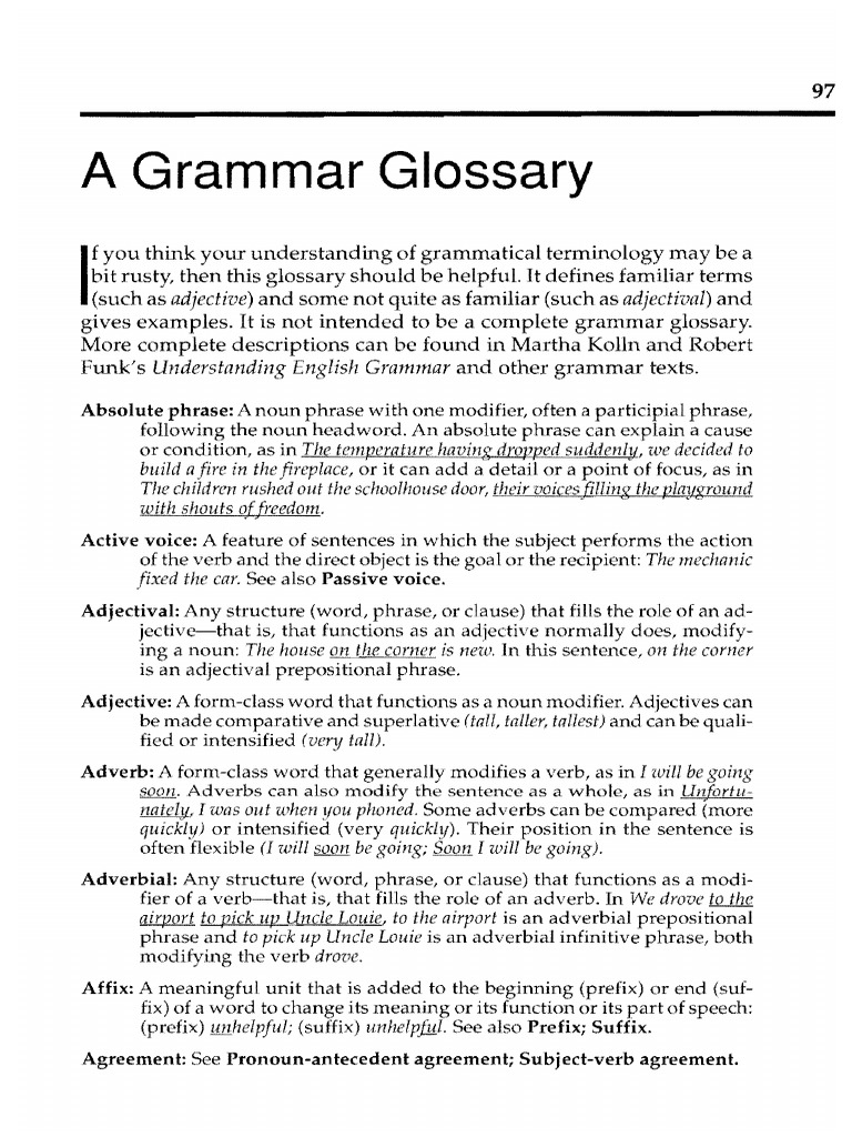 Grammar Glossary with Examples | PDF