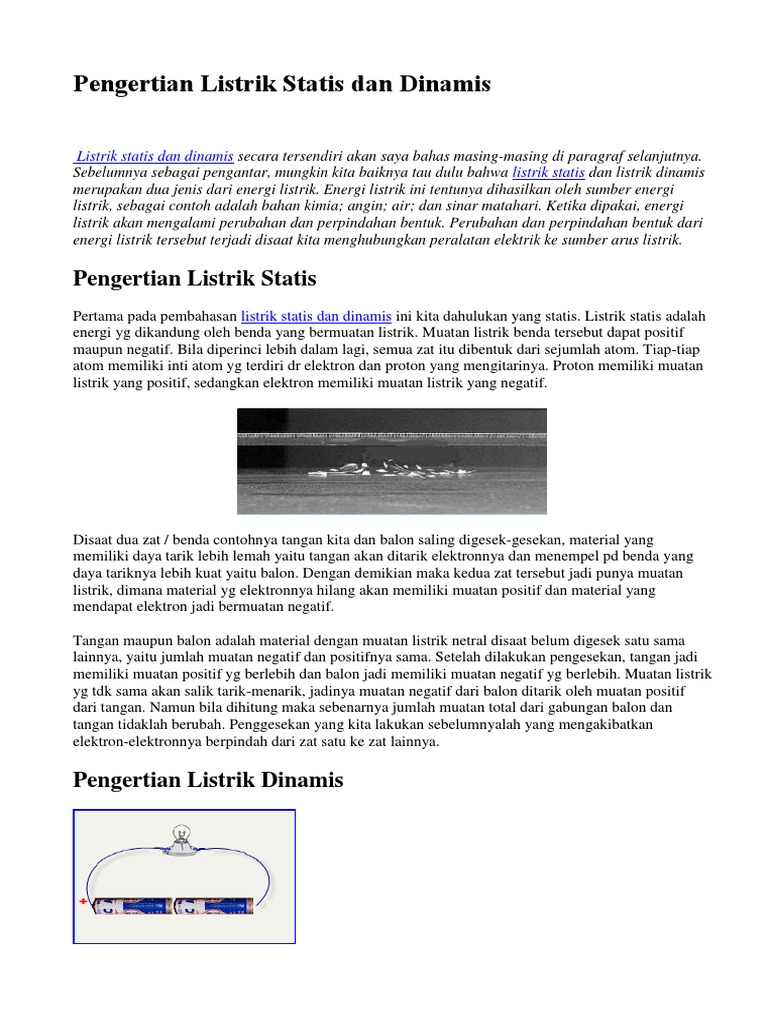 Pengertian Listrik Statis Dan Dinamis | PDF