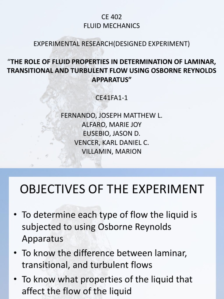 Osborne Reynolds Flow Experiment Analysis | PDF | Reynolds Number ...