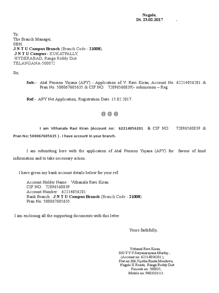 Apy Request Letter To Bank | PDF