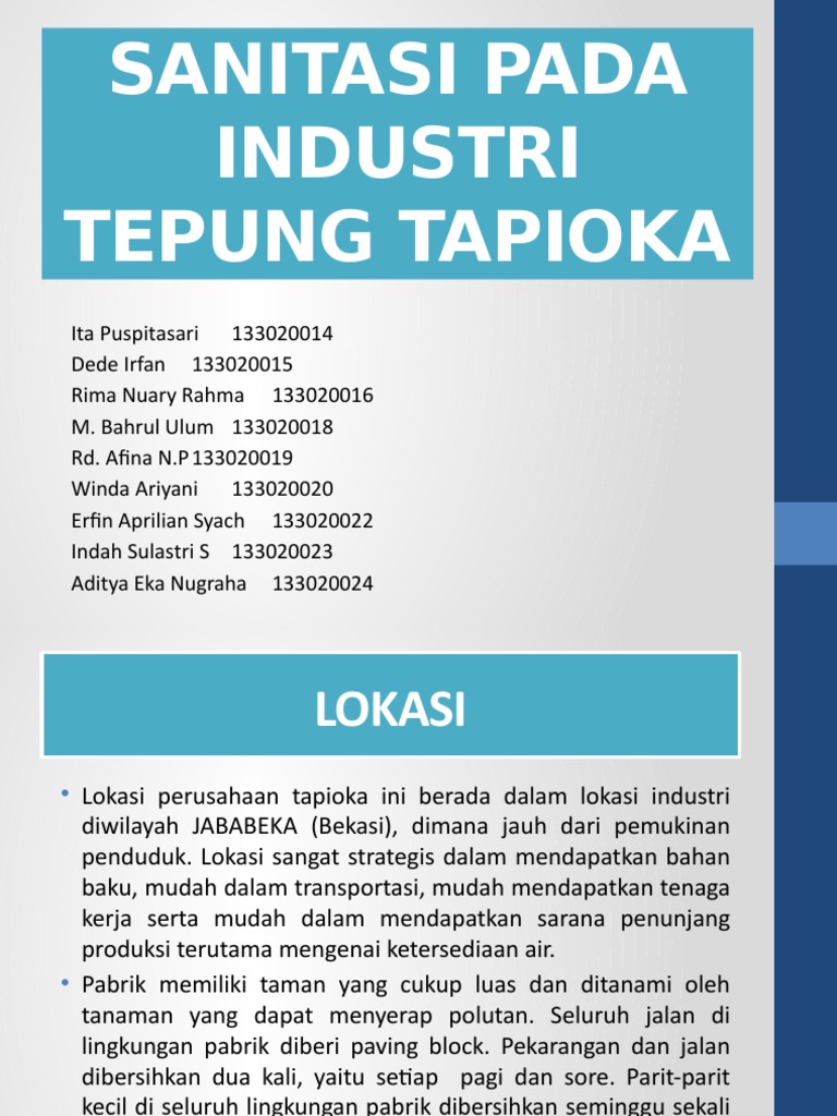 Sanitasi Industri Tepung Tapioka | PDF