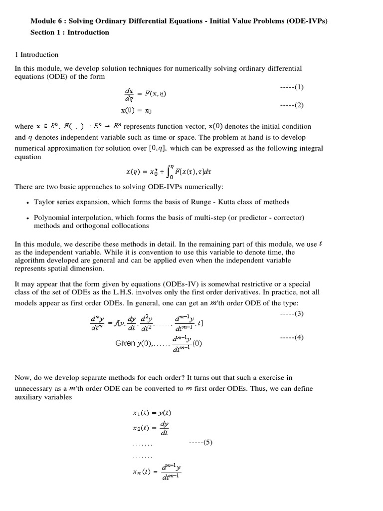 Module 6 Solving Ordinary Differential Equations Initial Value Problems Ode Ivps Section 1