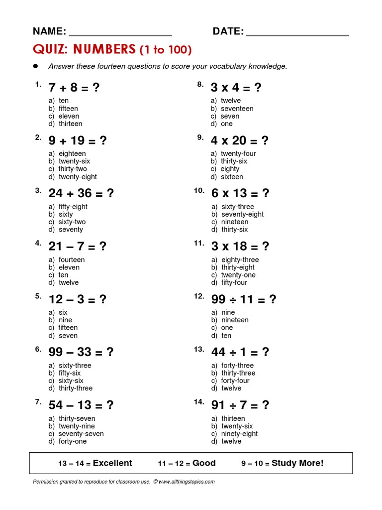 Quiz Numbers | PDF | Educational Assessment And Evaluation | Cognition