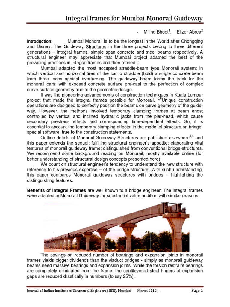 IISE Paper Integral Frames For Mumbai Monorail Guideway PDF | PDF ...