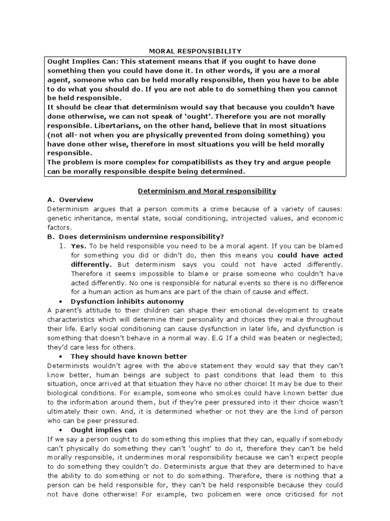 Moral Responsibility: Determinism vs. Free Will | PDF | Free Will ...