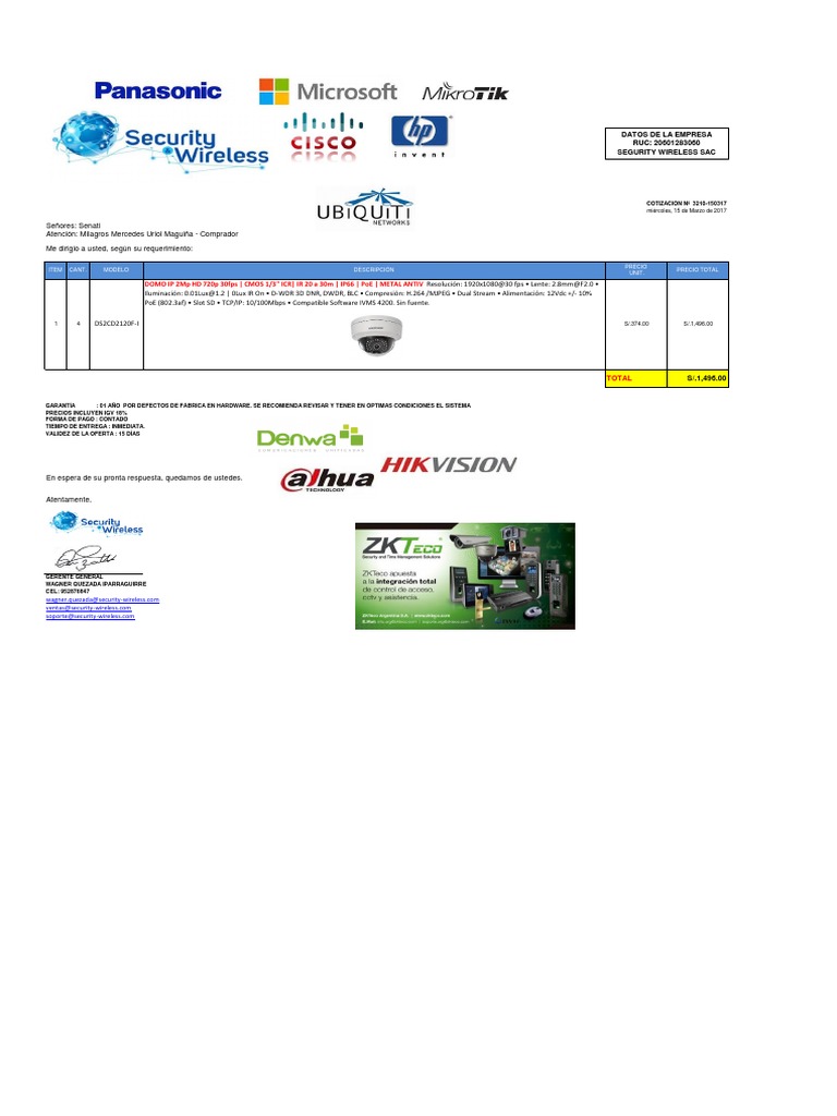 Cotizacion CCTV Ip - Senati | PDF | Ingenieria Eléctrica | Vídeo