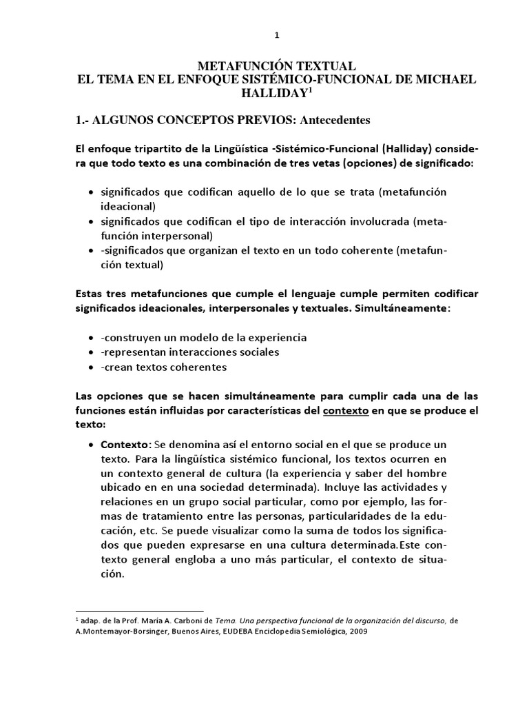 Metafunción Textual en Halliday | PDF | Asunto (gramática) | Oración ...