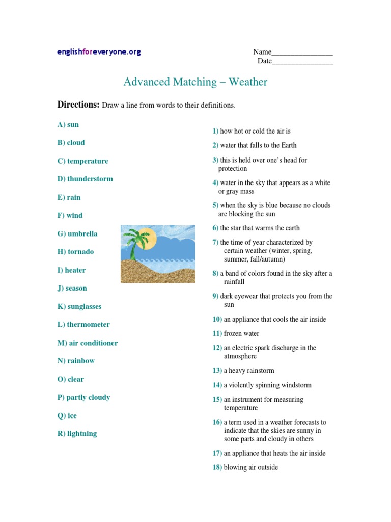 Advanced Weather Vocabulary Matching | PDF | Weather | Rain
