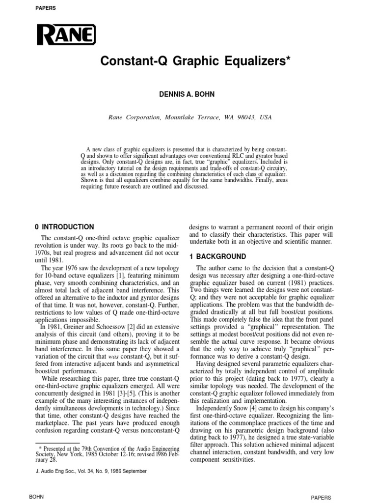 Constant-Q Graphic Equalizers | PDF | Equalization (Audio) | Electronic ...