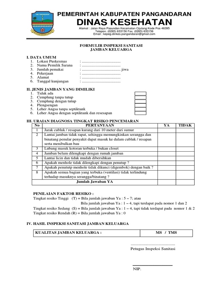 Formulir Inspeksi Sanitasi Jamban | PDF