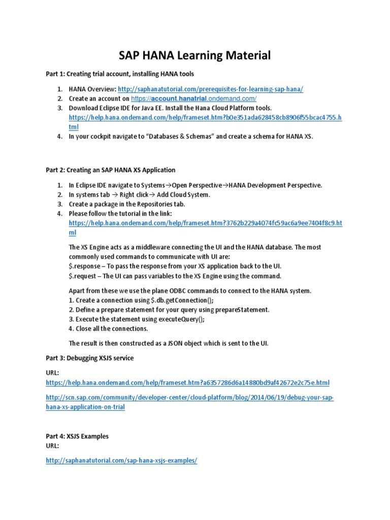 SAP HANA Learning Material