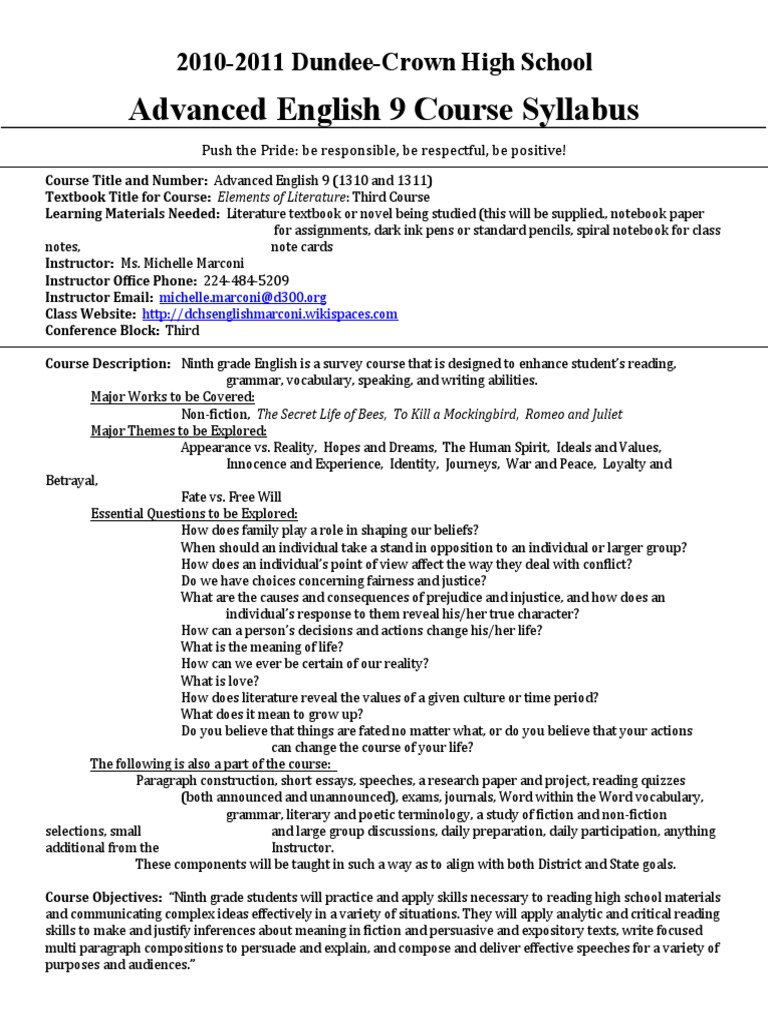 10-11 Syllabus For Advanced Freshman English With Template | PDF | Test ...