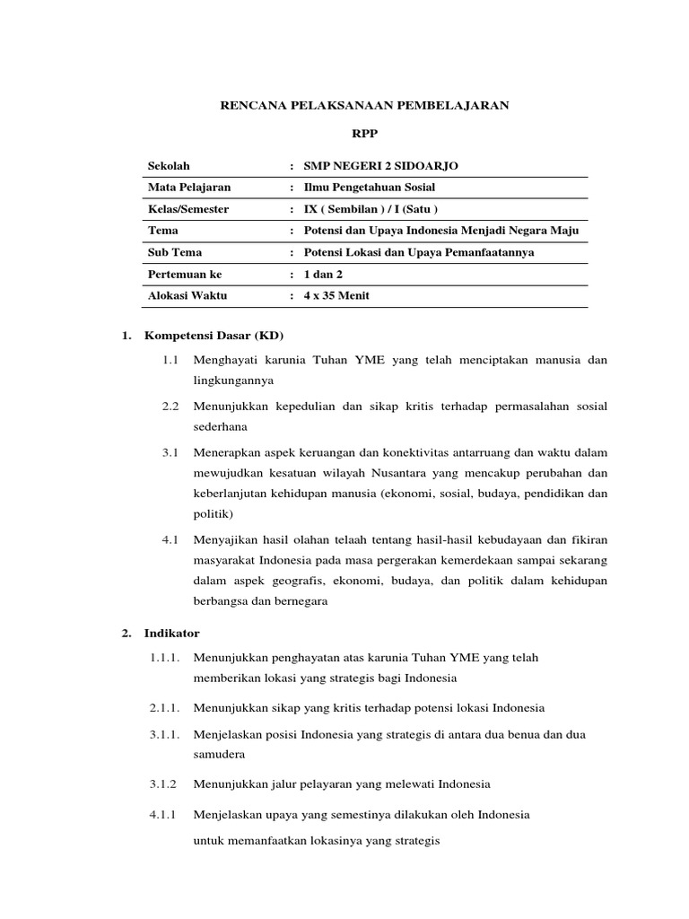 RPP IPS Kelas IX Kurikulum KTSP Edisi 2015 SEMESTER GANJIL Tp.2016-2017 | PDF | Seni