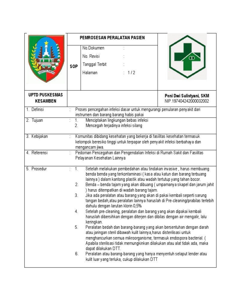 Sop Pemrosesan Peralatan Pasien | PDF