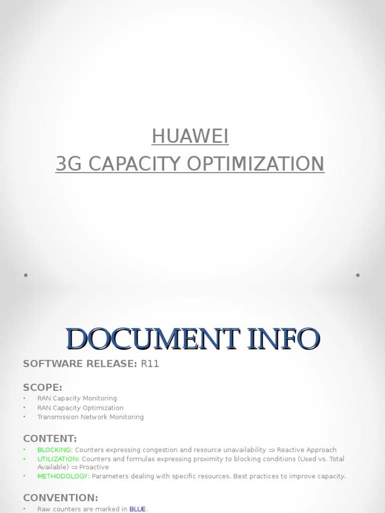 3G Capacity Optimization - Huawei | PDF | High Speed Packet Access | Network Congestion