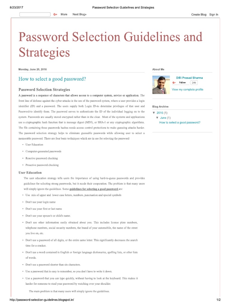 Password Selection Guidelines and Strategies | PDF