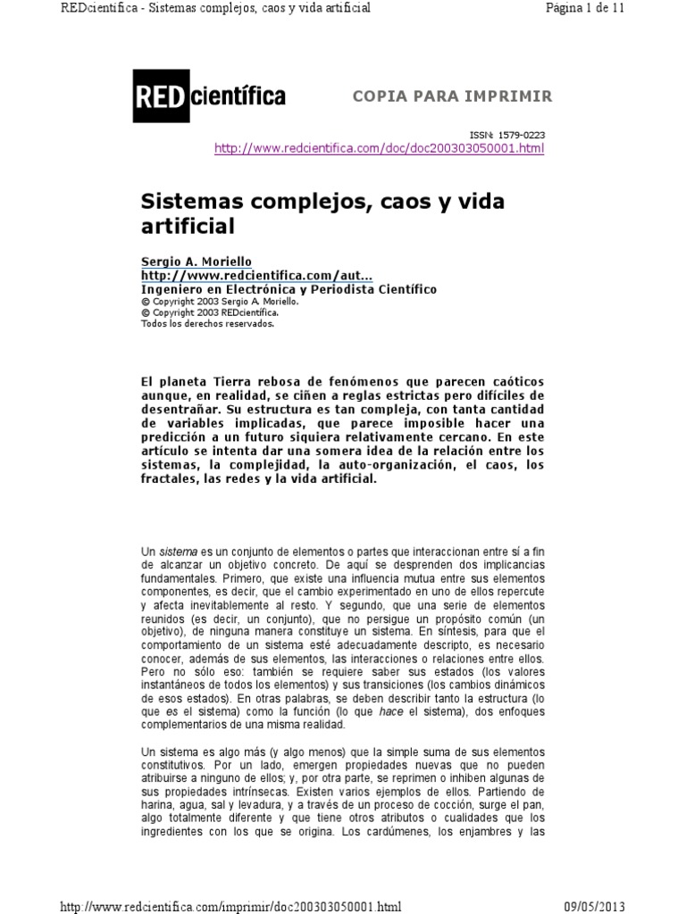 Sistemas Complejos, Caos y Vida Artificial | PDF | Teoría del caos | Fractal