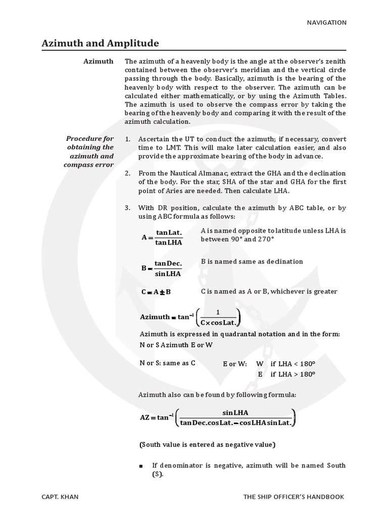 Azimuth and Amplitude in Navigation | PDF | Compass | Azimuth