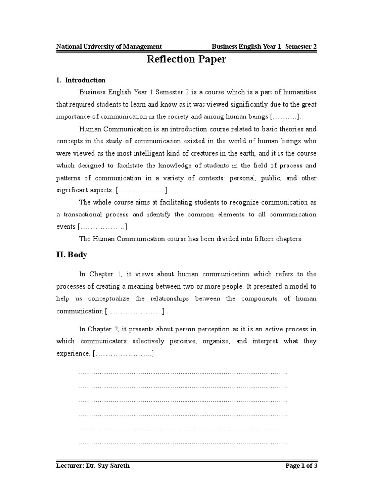 Sample For Reflection Paper | PDF | Interpersonal Communication ...