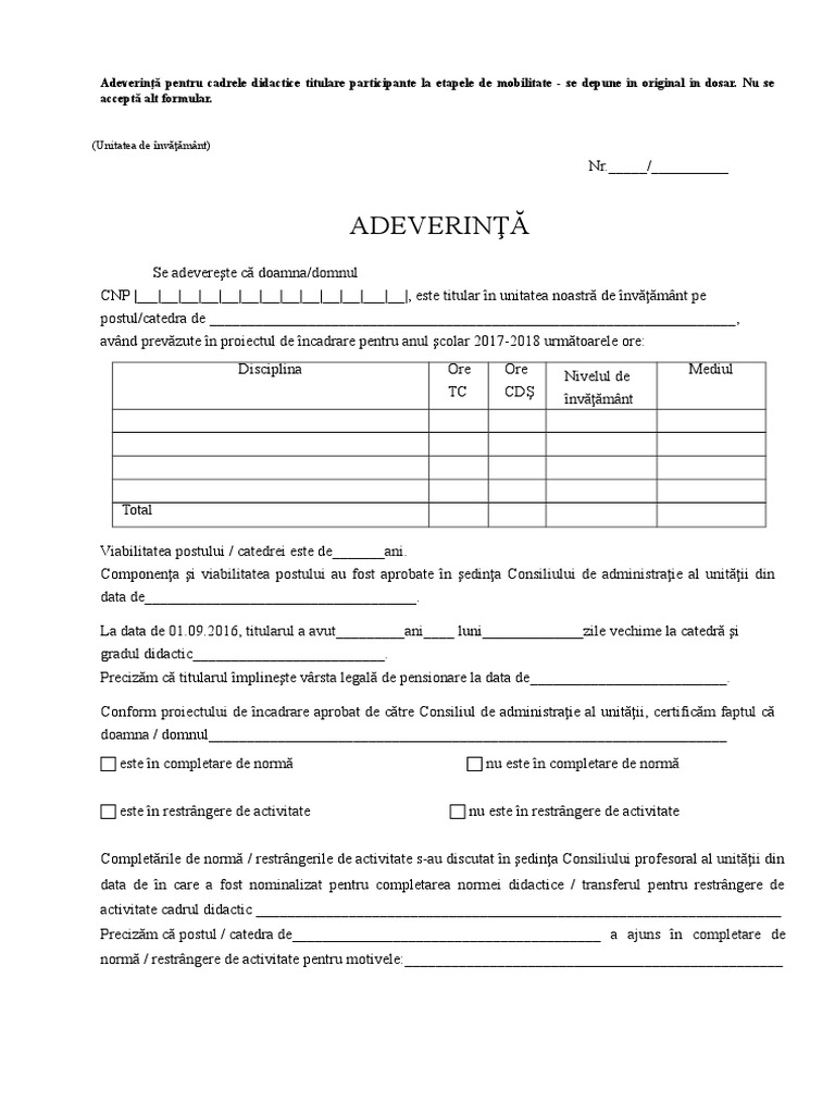 Adeverinta Structura Post Titular | PDF