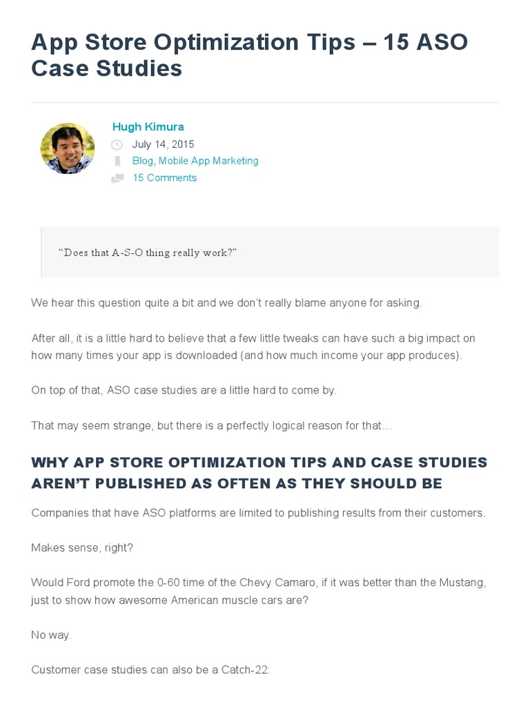 App Store Optimization Tips - 15 ASO Case Studies | PDF | Mobile App | Search Engine Optimization